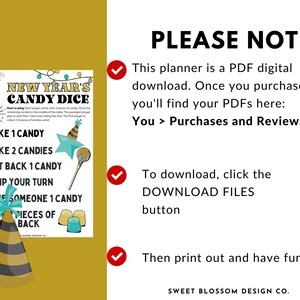 New Year's Candy Dice Game, Printable Games for Kids, New Year's Eve ...