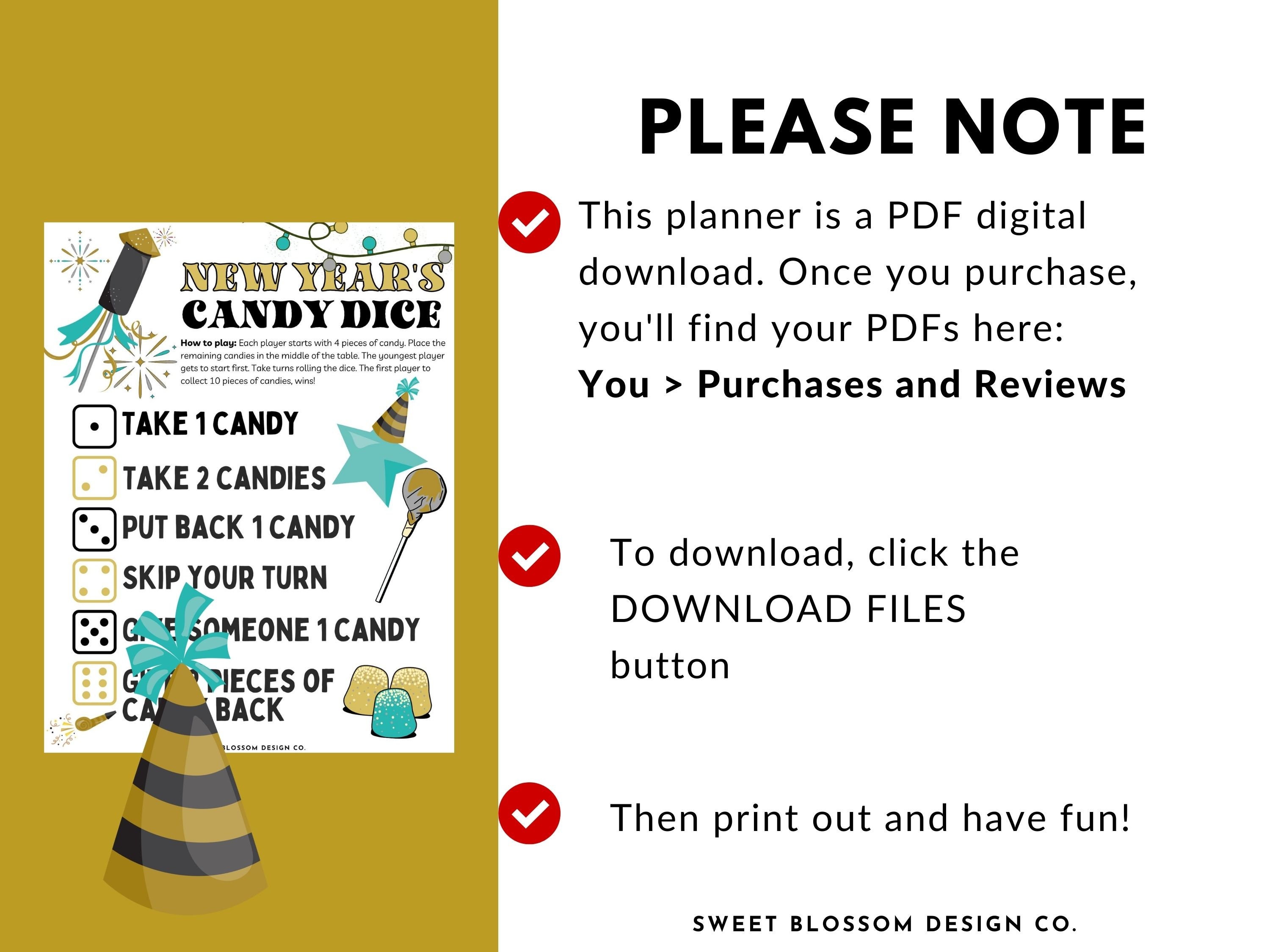 New Year's Candy Dice Game, Printable Games for Kids, New Year's Eve ...