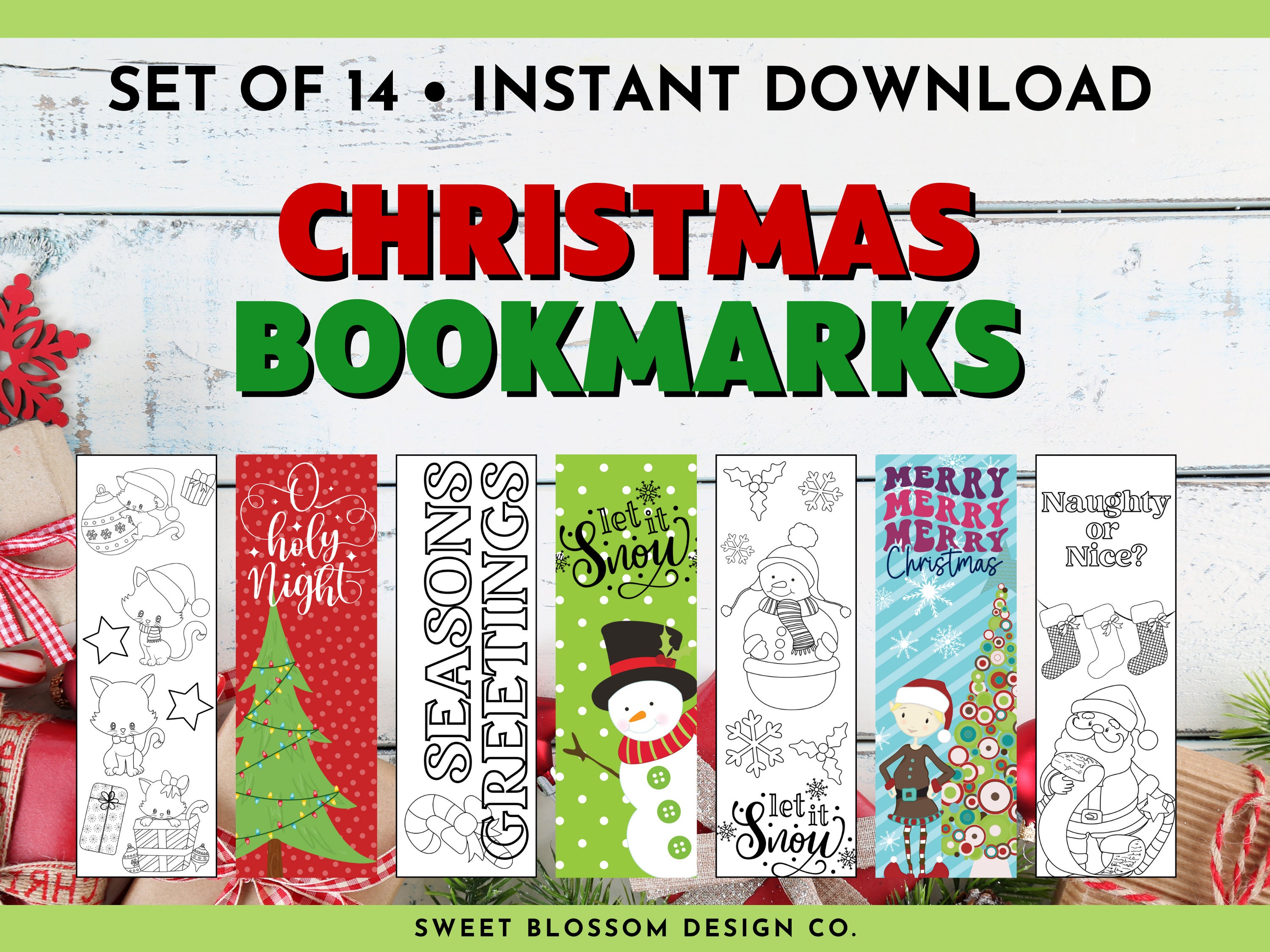 Christmas Printable Bookmarks, Christmas Coloring Bookmarks, Holiday ...