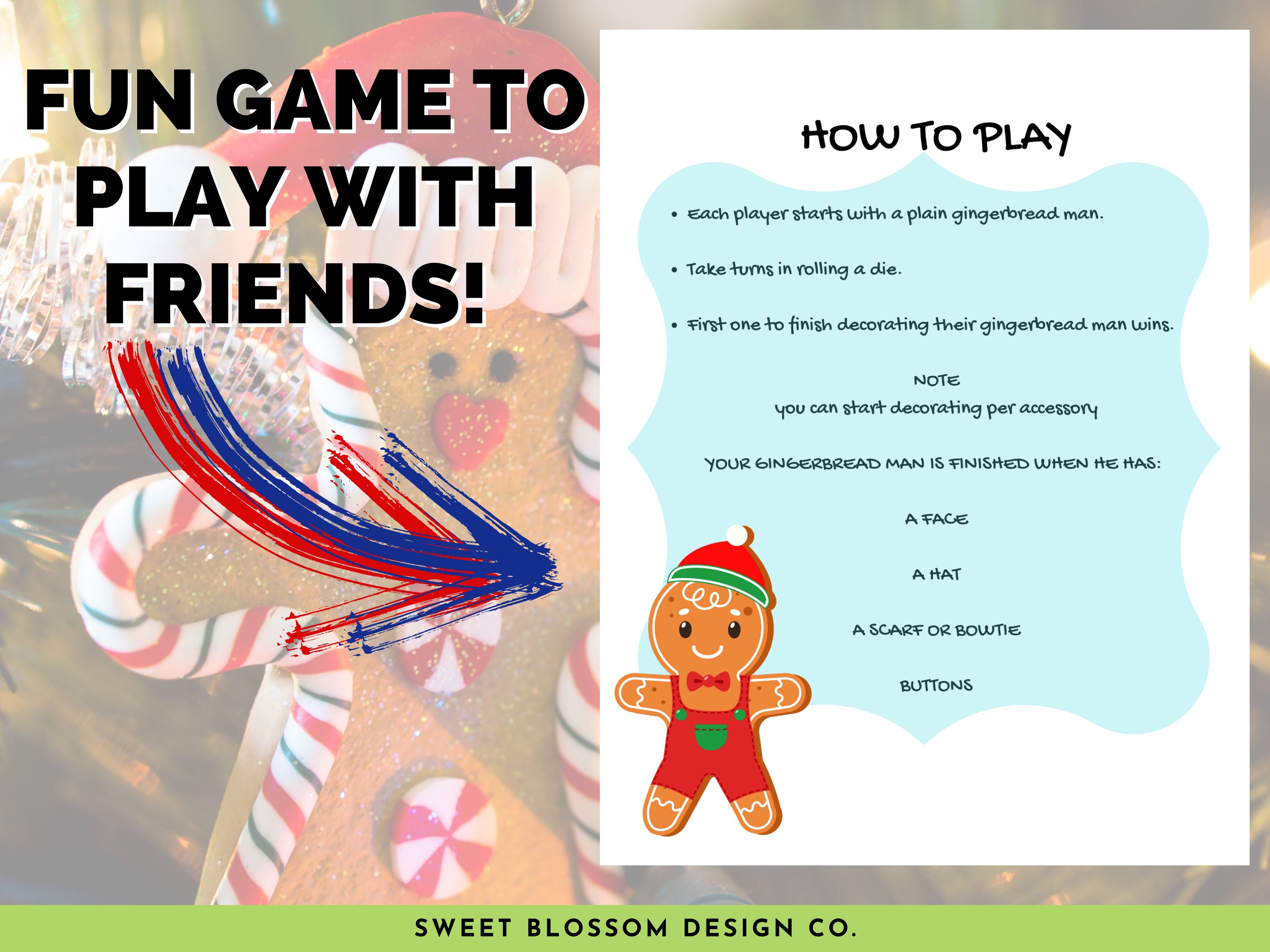 Roll a Gingerbread Man Game, INSTANT DOWNLOAD Printable Christmas Party ...