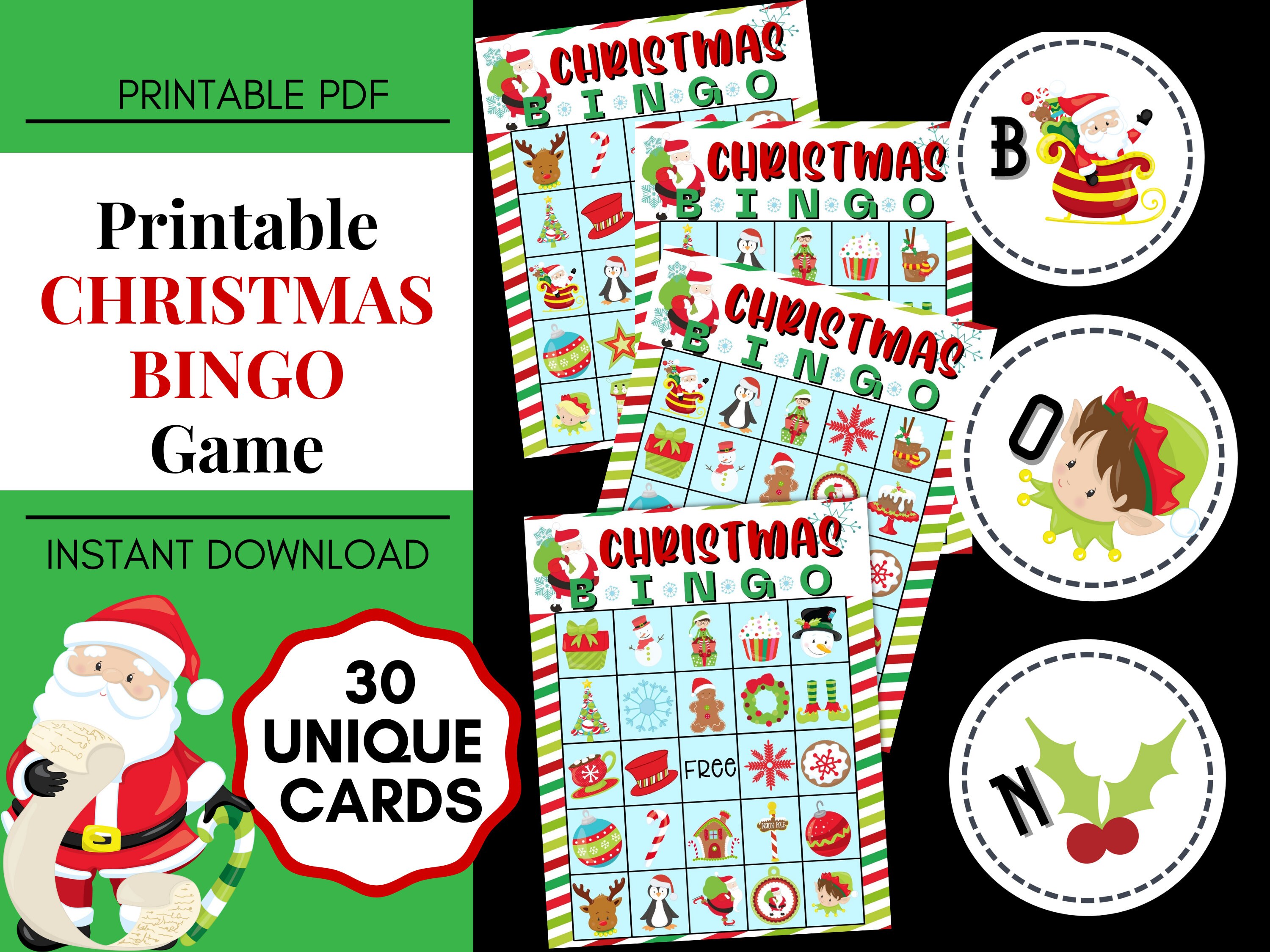 Christmas Bingo, Printable Games for Kids, Christmas Games, Printable ...