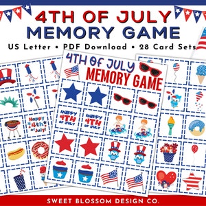 4th of July Memory Game, Printable July 4th Matching Game, Kids Memory ...