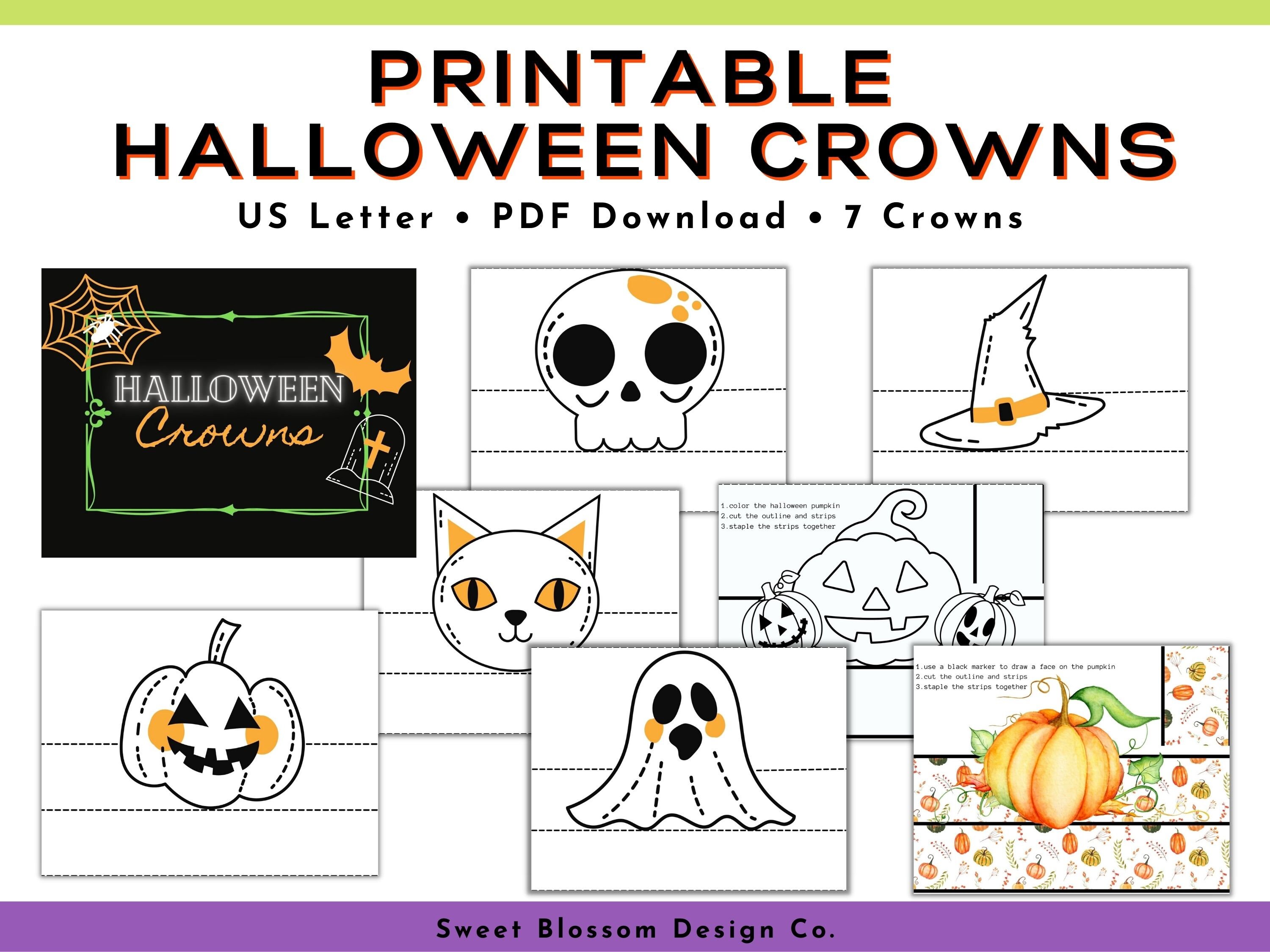 Halloween Paper Crowns, Printable Halloween Party Crowns, Pumpkin Crown ...