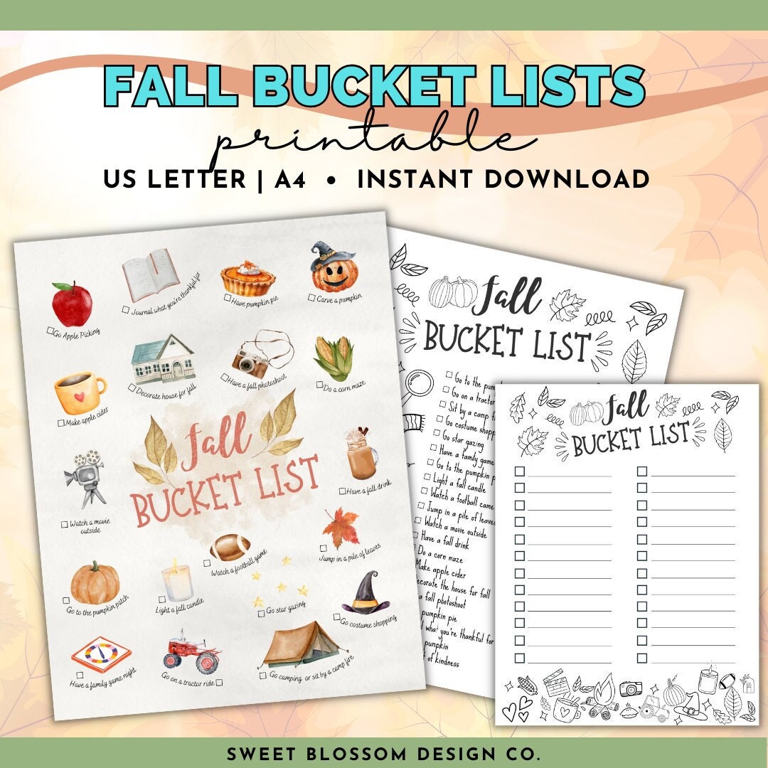 Fall Bucket List Printable, Fall Bucket List Template, Fall Check List, Fall Checklist, Autumn ...