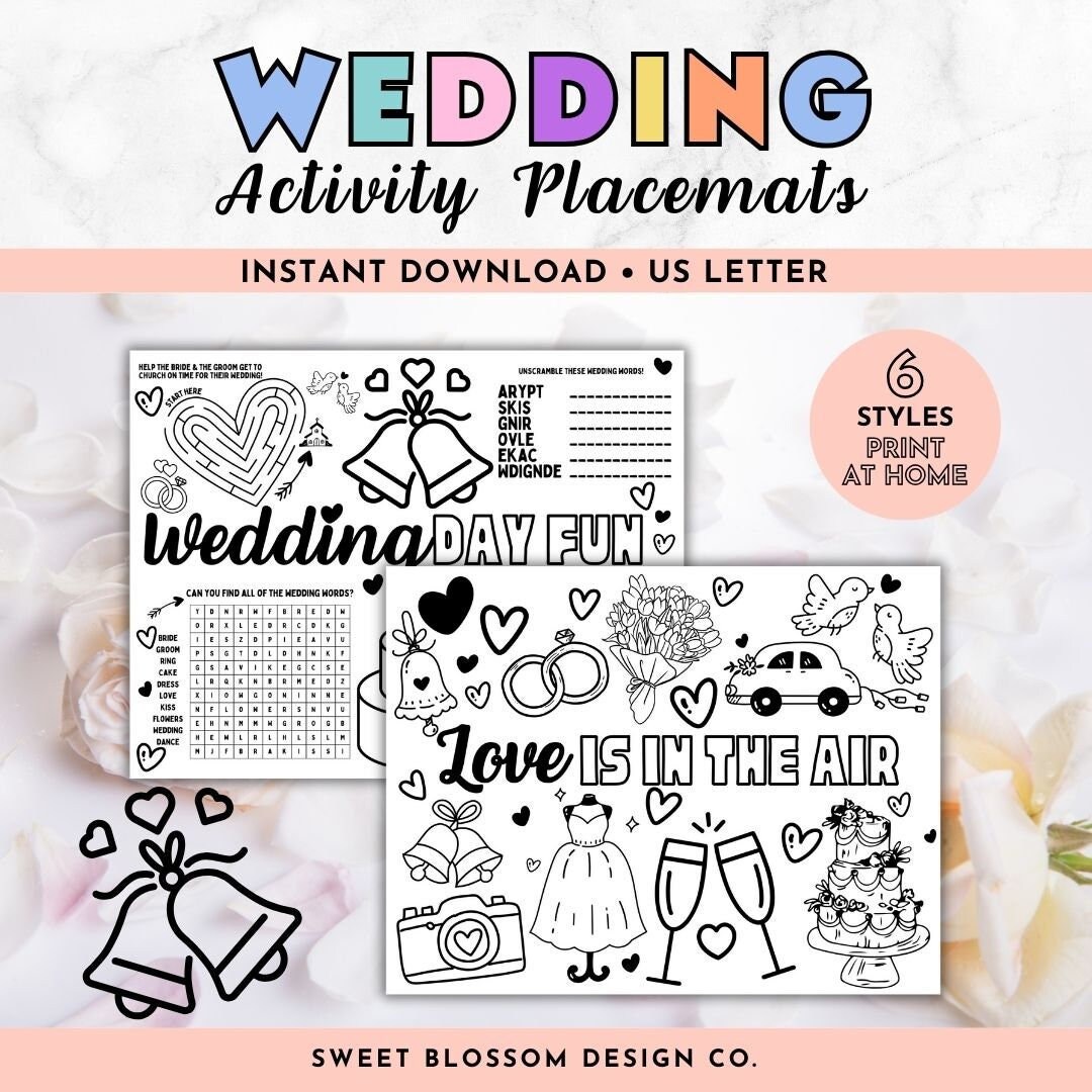 Wedding Coloring Placemats, Printable Wedding Kids Placemats, Wedding ...