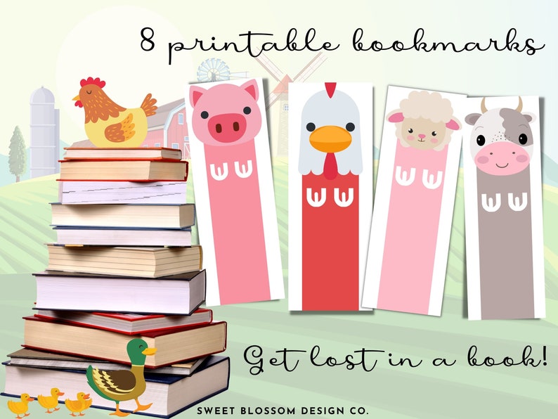 Farm Animal Bookmarks, Bookmarks for Kids, Printable Bookmarks, Barn ...