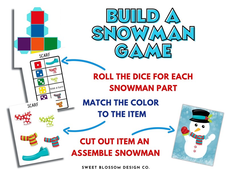 Roll A Snowman Game, INSTANT DOWNLOAD Printable Christmas Party Roll a ...