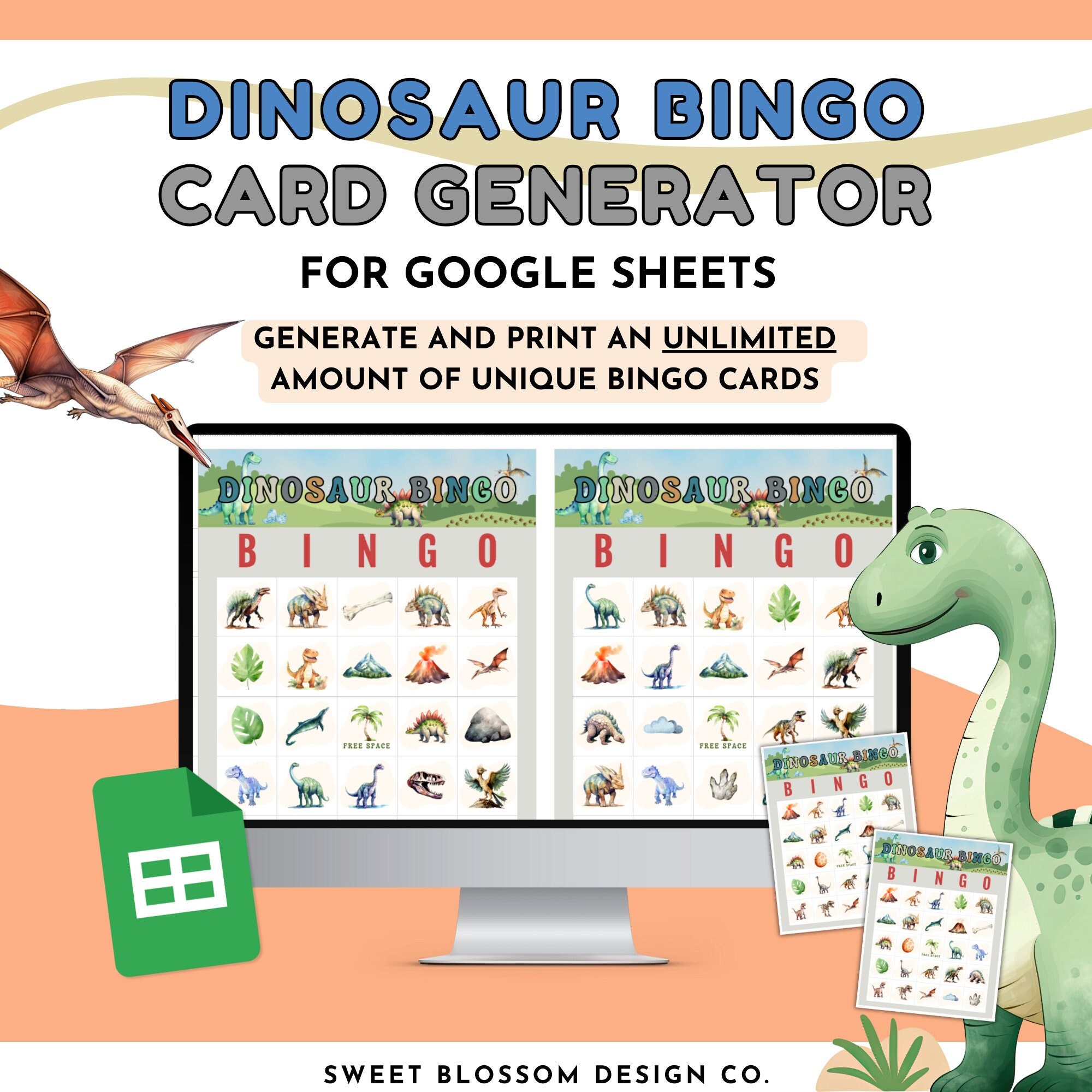 Dinosaur Bingo Card Generator for Google Sheets, Dino Bingo, Google ...