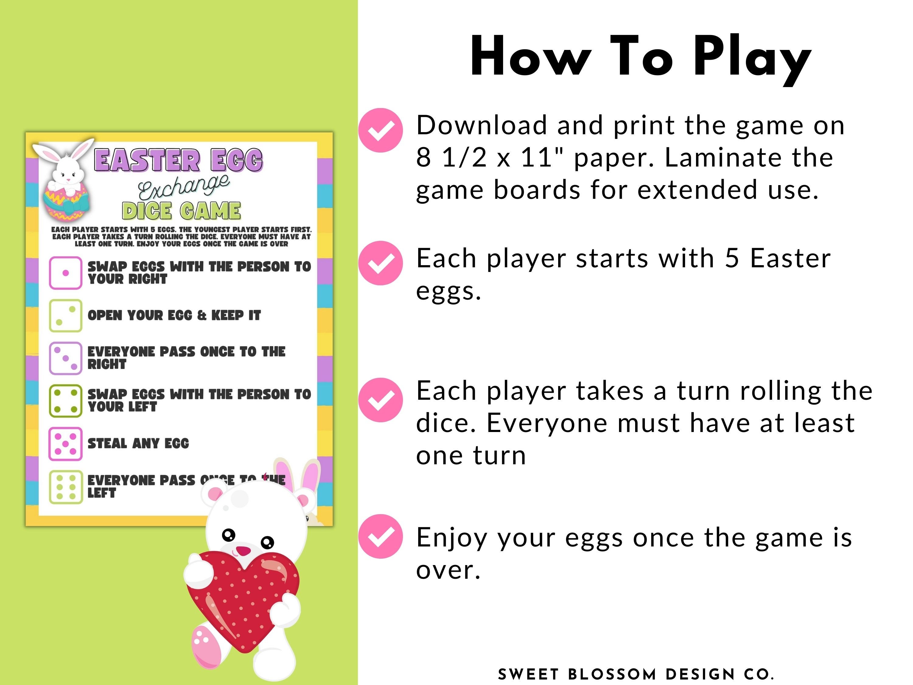 Easter Egg Exchange Dice Games, Printable Easter Party Game, Easter ...