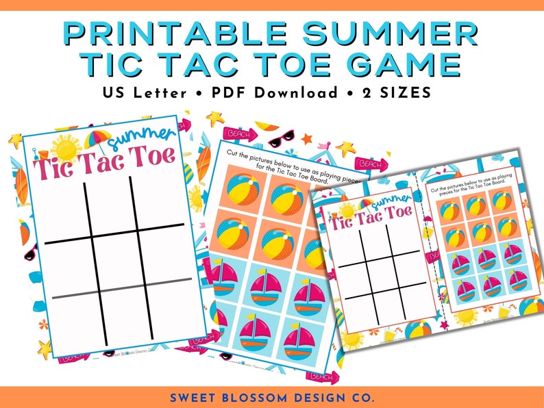 Summer Tic Tac Toe Printable, Tic Tac Toe Printable Sheets, Summer ...