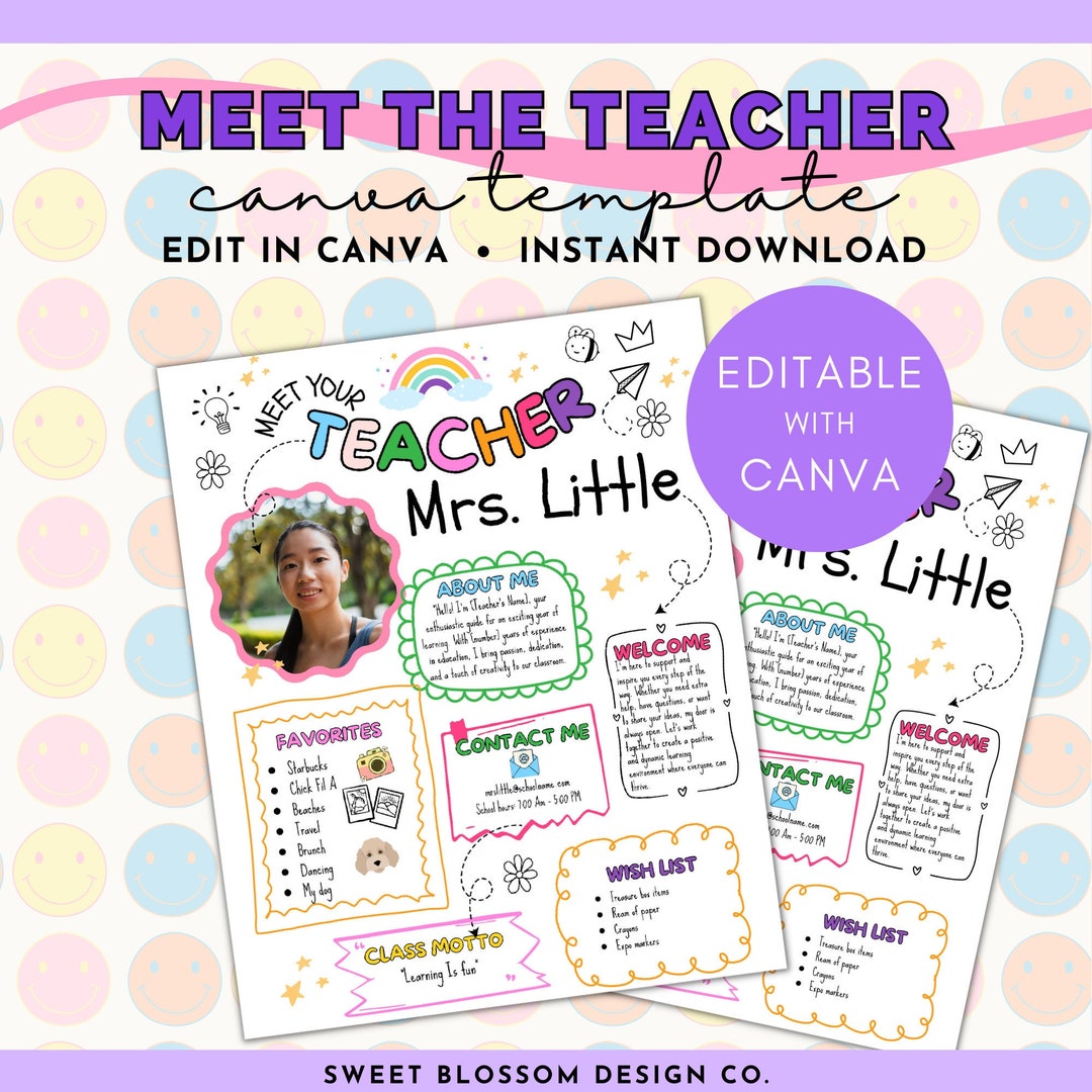Meet the Teacher Pastel Template, Rainbow Meet Your Teacher Canva ...