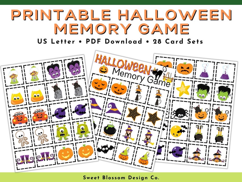 Halloween Memory Game, Printable Halloween Matching Game, Kids Memory ...
