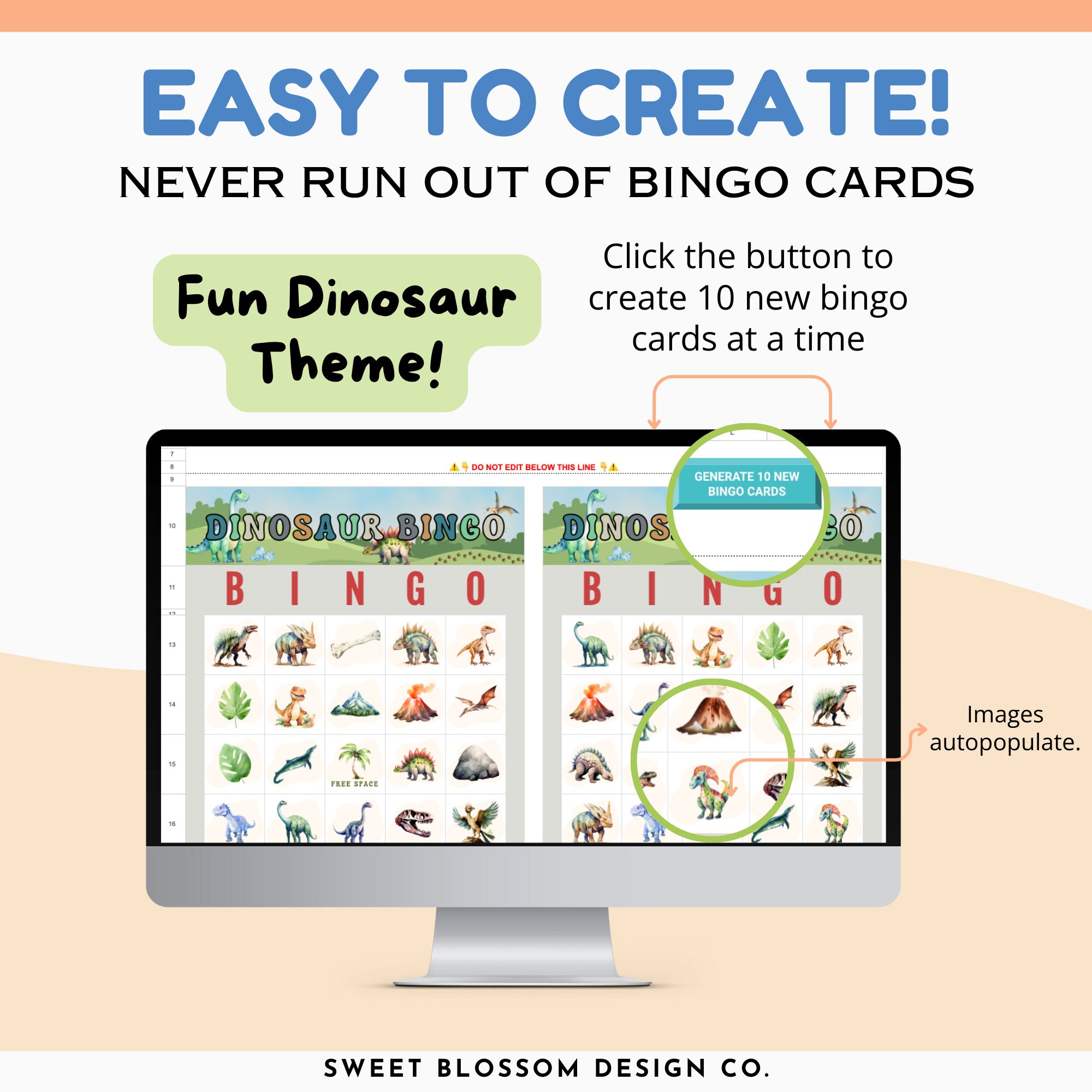 Dinosaur Bingo Card Generator for Google Sheets, Dino Bingo, Google ...