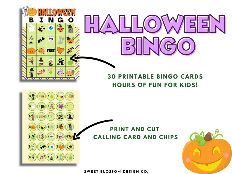 Halloween Bingo Cards for Kids, Halloween Games, Halloween Bingo ...