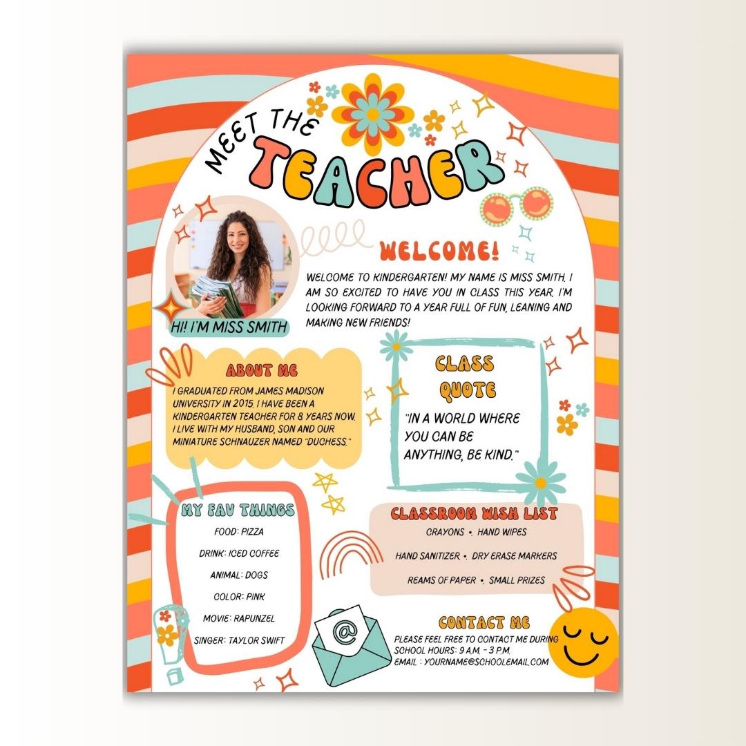 Meet the Teacher Template Groovy, Meet the Teacher Rainbow, First Day ...