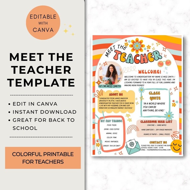 Meet the Teacher Template Groovy, Meet the Teacher Rainbow, First Day ...