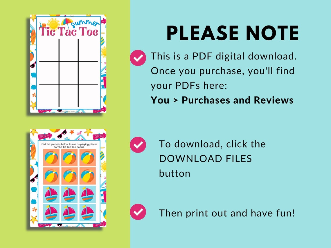 Summer Tic Tac Toe Printable, Tic Tac Toe Printable Sheets, Summer ...