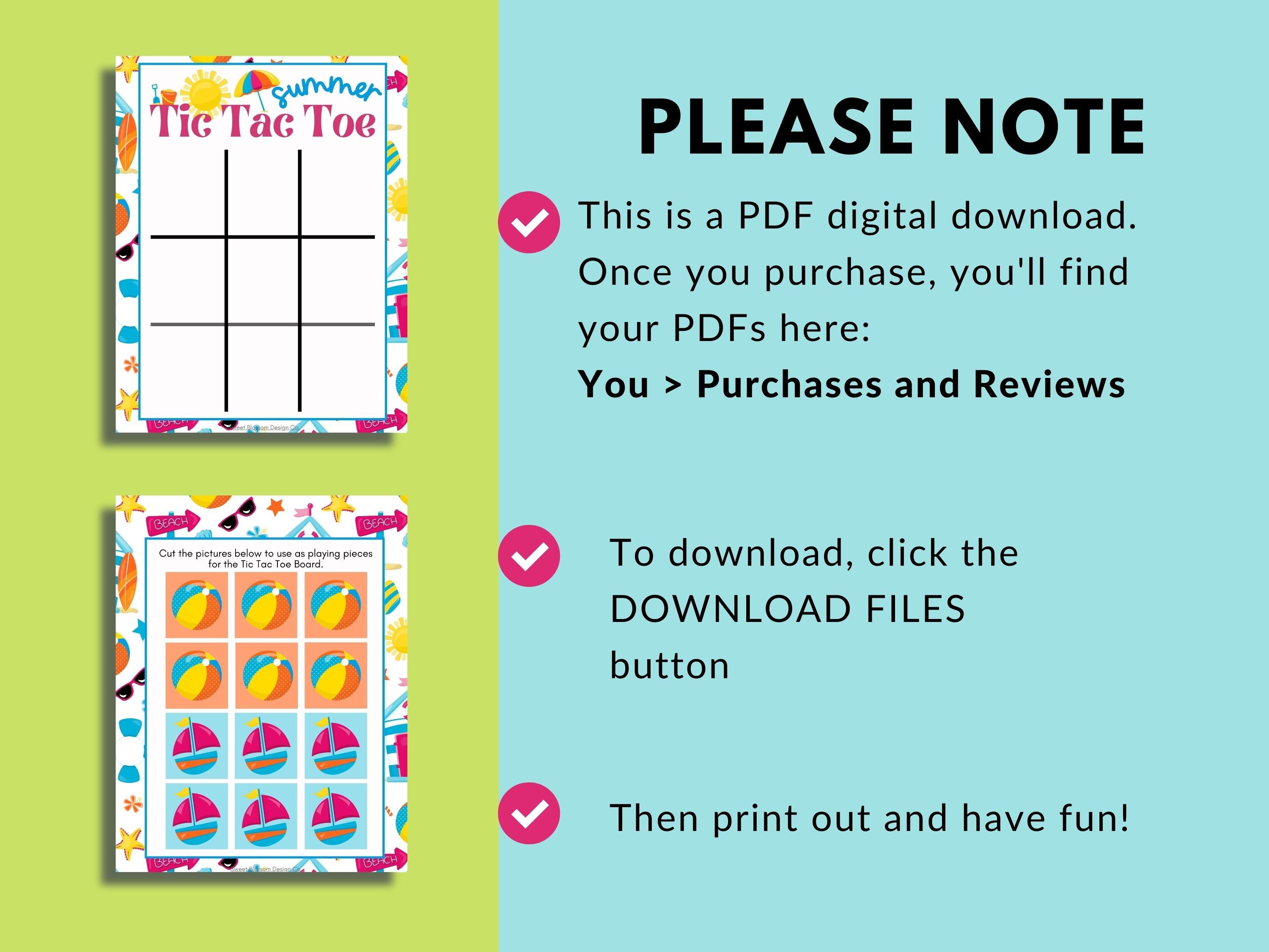 Summer Tic Tac Toe Printable, Tic Tac Toe Printable Sheets, Summer ...