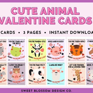Cute Animal Valentine's Day Cards for Kids, Printable Valentine's Day ...