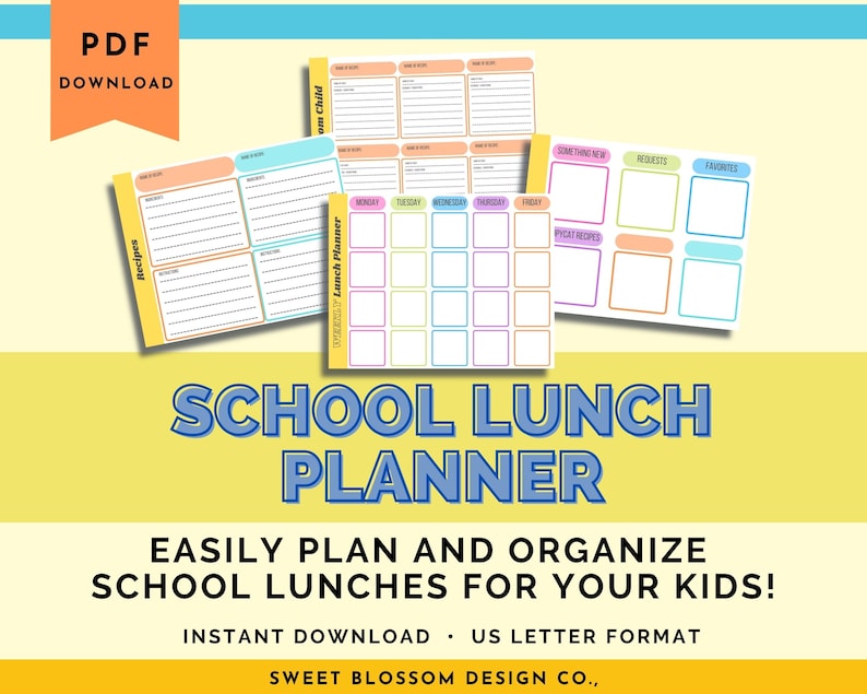 School Lunch Planner, Kids Meal Planner, Kids Lunch Planner, Printable ...