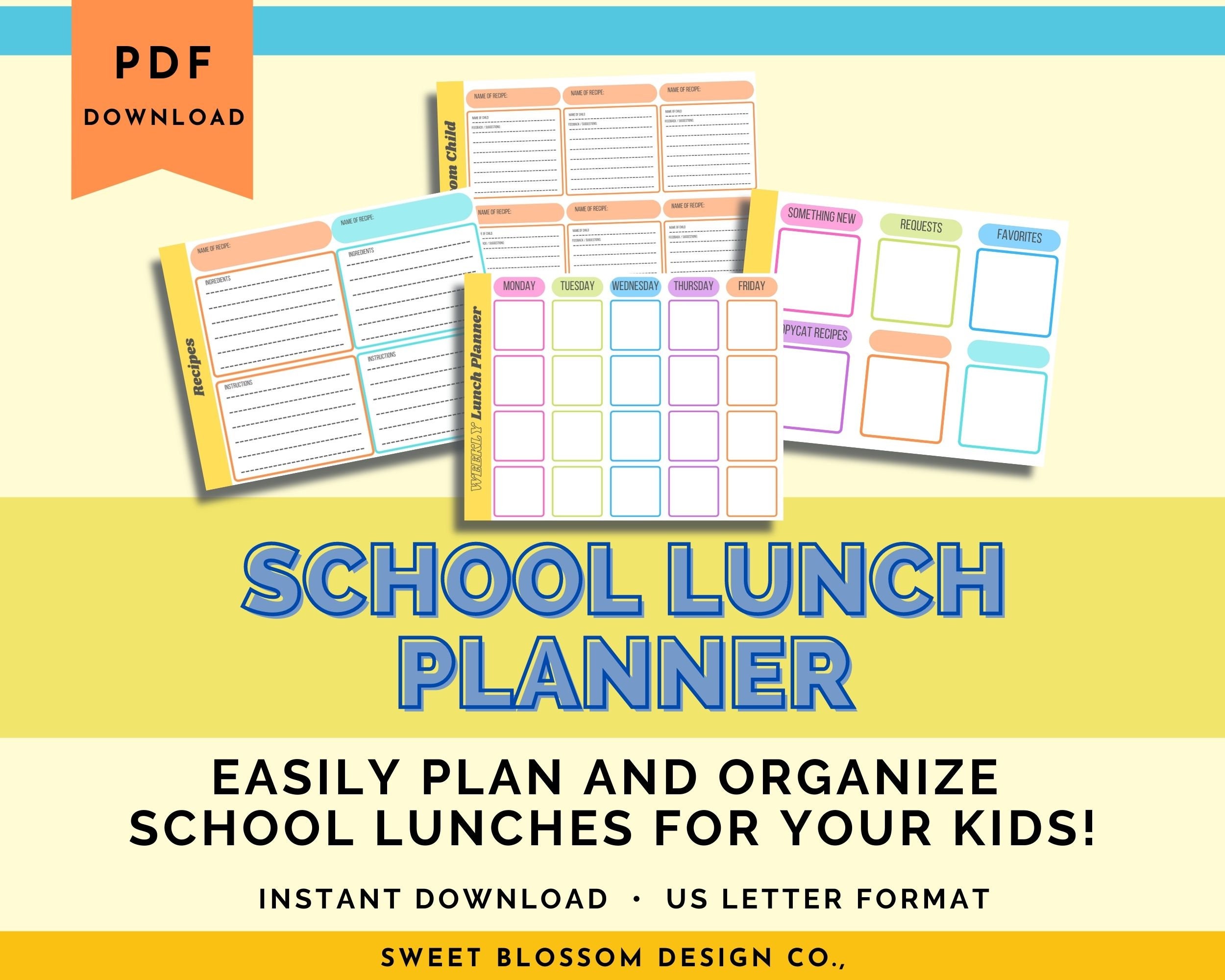 School Lunch Planner, Kids Meal Planner, Kids Lunch Planner, Printable ...