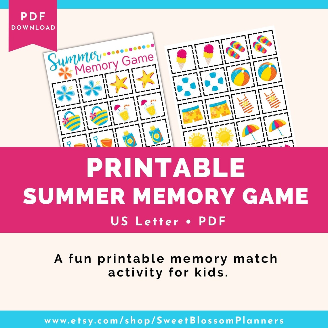Summer Themed Printable Memory Game, Summer Matching Game, Printable ... Summer Themed Printable Memory Game, Summer Matching Game, Printable ...
