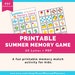 Summer Printable Memory Game, Summer Matching Game, Kids Memory Game ...