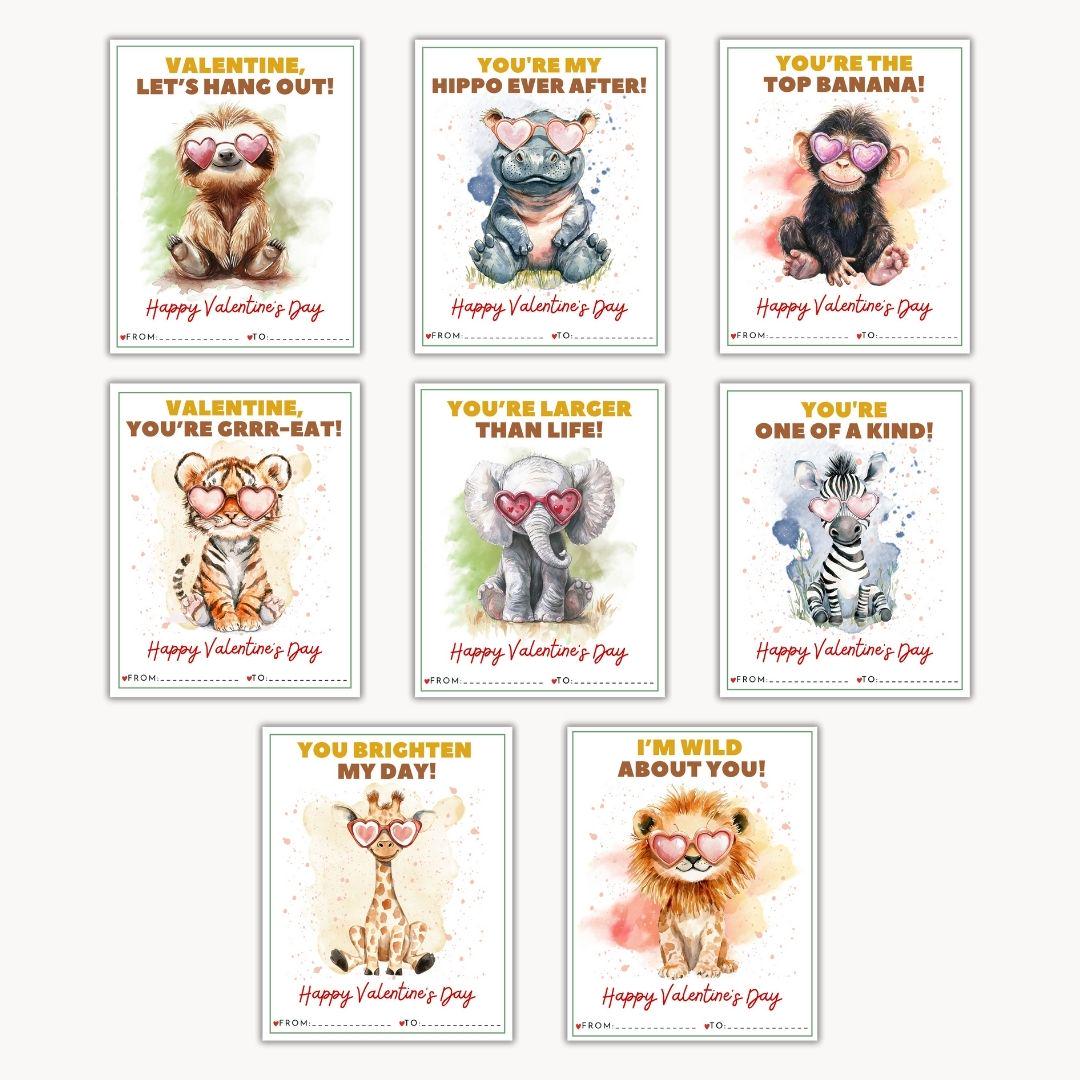 Printable Jungle Animals Valentines, Cute Zoo Animal Cards, Cute ...