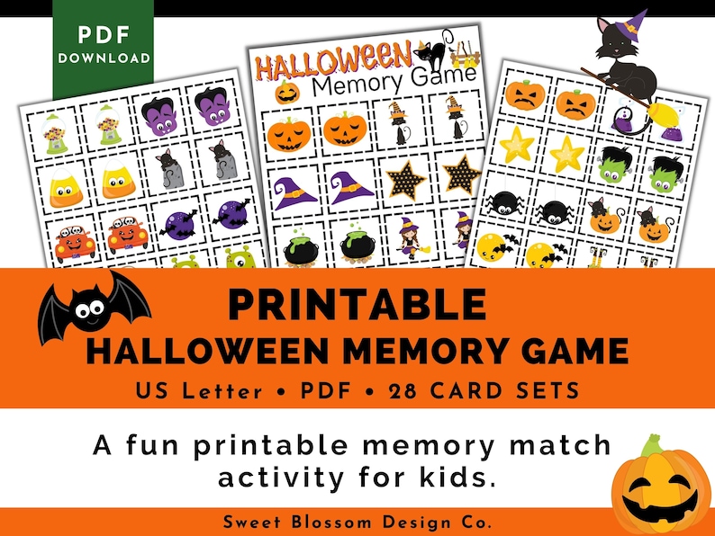 Halloween Memory Game, Printable Halloween Matching Game, Kids Memory ...