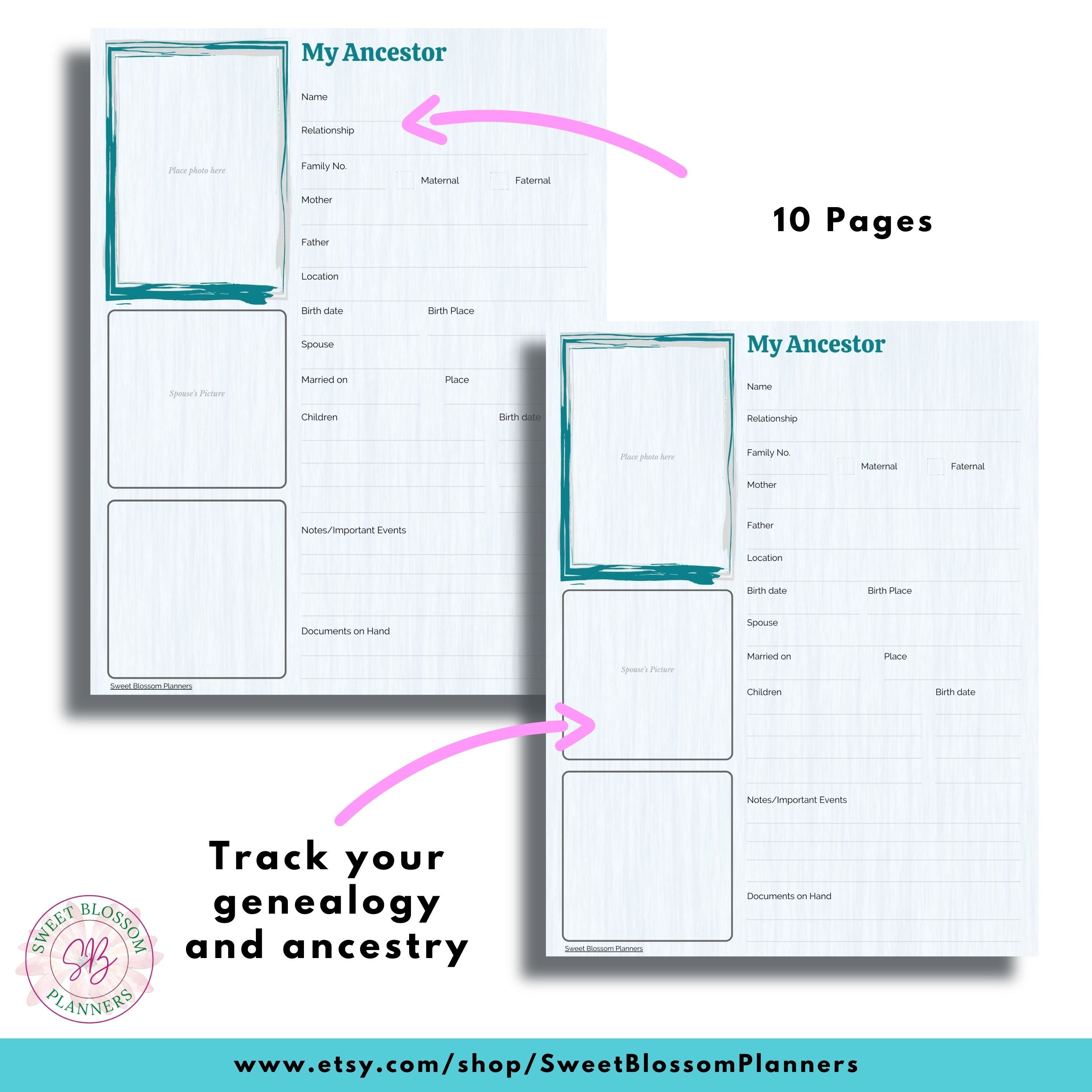 Genealogy Tracker, Ancestry Planner, Genealogy Printable, Family Tree ...