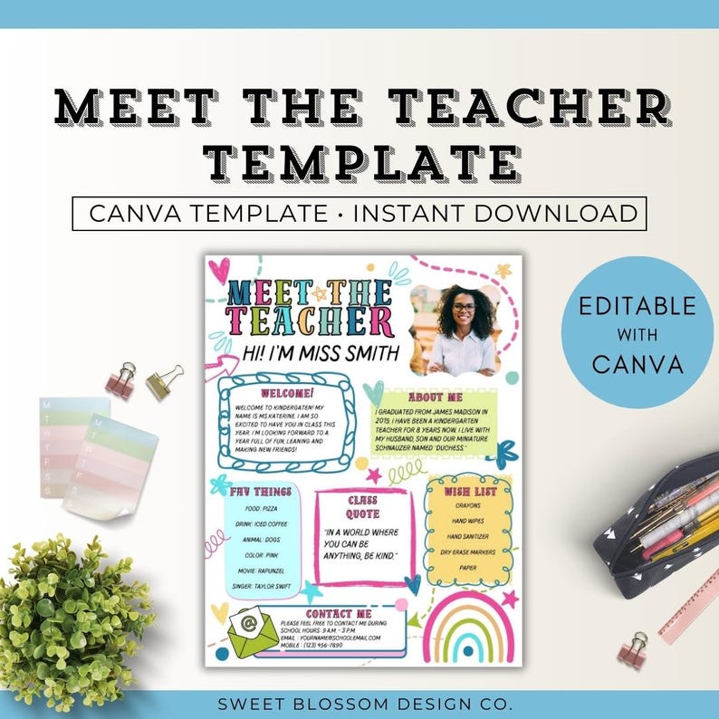 Meet the Teacher Pastel Template, Meet the Teacher Rainbow, First Day ...