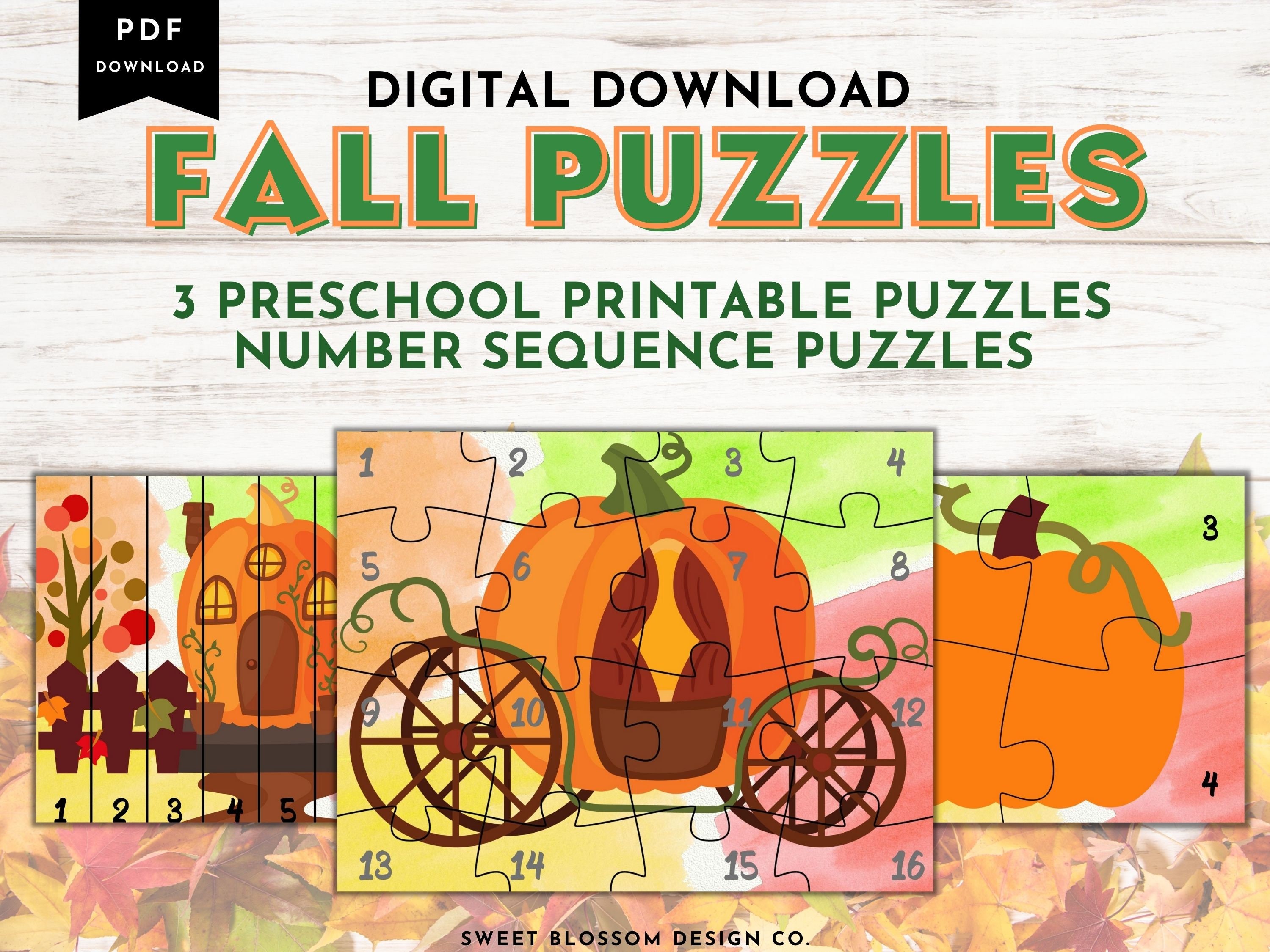 Printable Fall Number Sequence Puzzles, Pumpkin Puzzle for Preschoolers ...