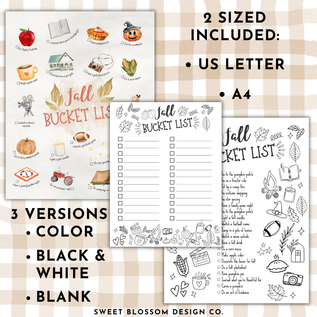 Fall Bucket List Printable, Fall Bucket List Template, Fall Check List, Fall Checklist, Autumn ...