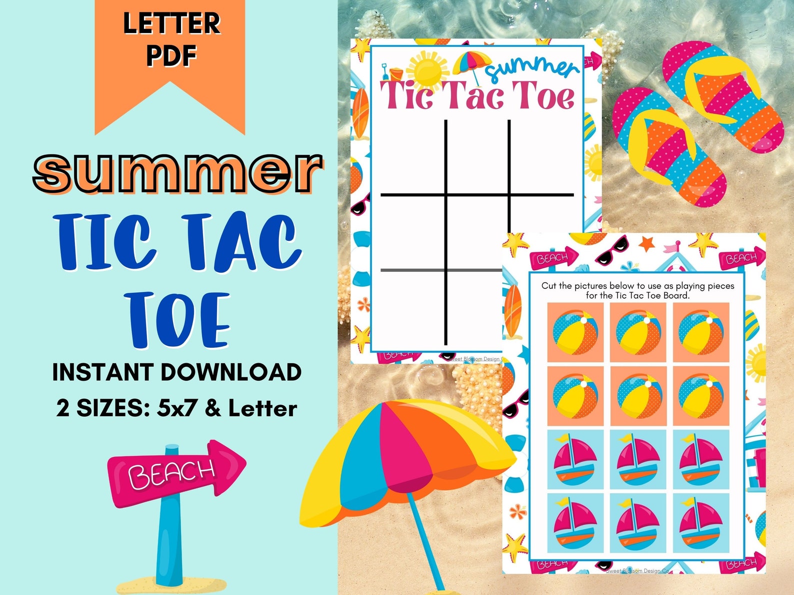 Summer Tic Tac Toe Printable, Tic Tac Toe Printable Sheets, Summer ...