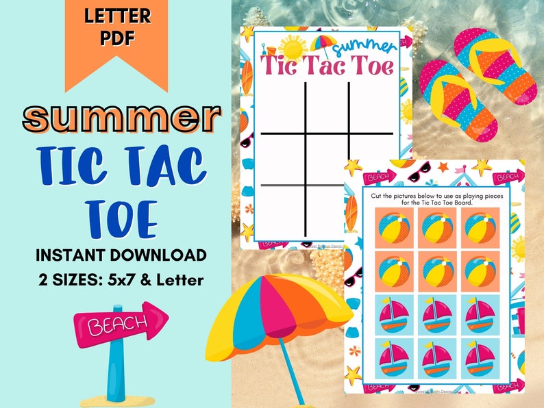 Summer Tic Tac Toe Printable, Tic Tac Toe Printable Sheets, Summer ...
