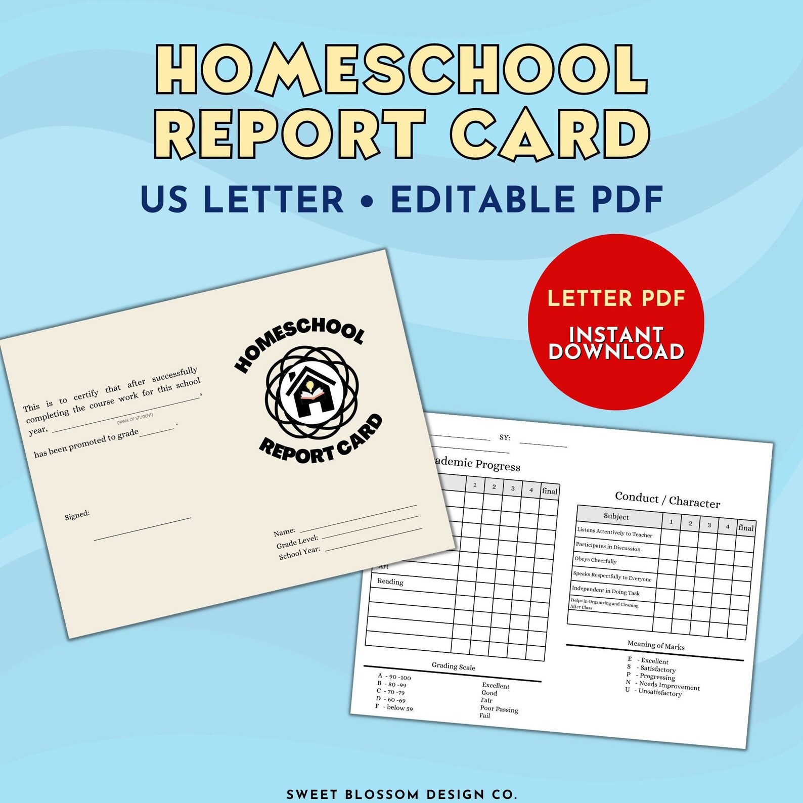 Editable Homeschool Report Card, Homeschool Progress Report, Report ...