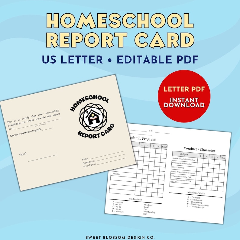 Editable Homeschool Report Card, Homeschool Progress Report, Report ...