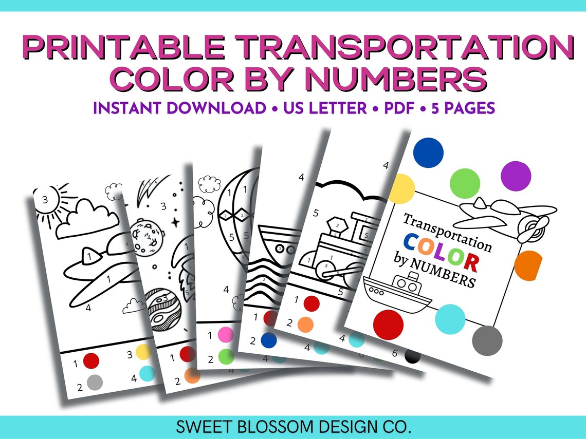 Transportation Color by Number Coloring Activity Coloring - Etsy