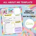 EDITABLE First Day of School All About Me Questionnaire, Last Day of ...