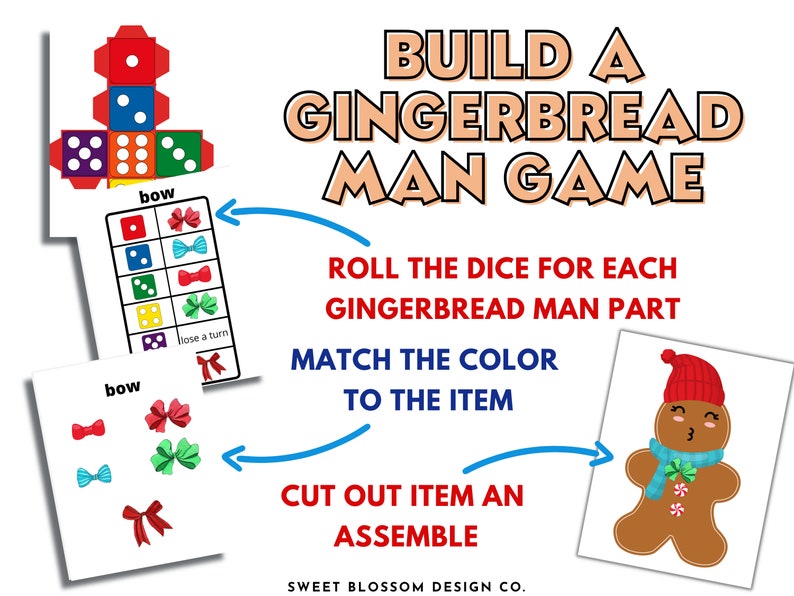Roll a Gingerbread Man Game, INSTANT DOWNLOAD Printable Christmas Party ...