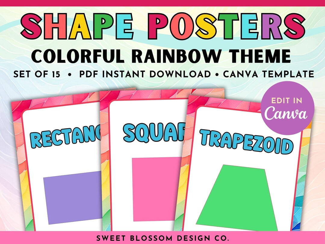 Colorful Shape Posters, BOHO Classroom Decor, 15 Rainbow Shape Posters ...