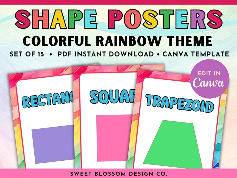 Colorful Shape Posters BOHO Classroom Decor 15 Rainbow Shape - Etsy