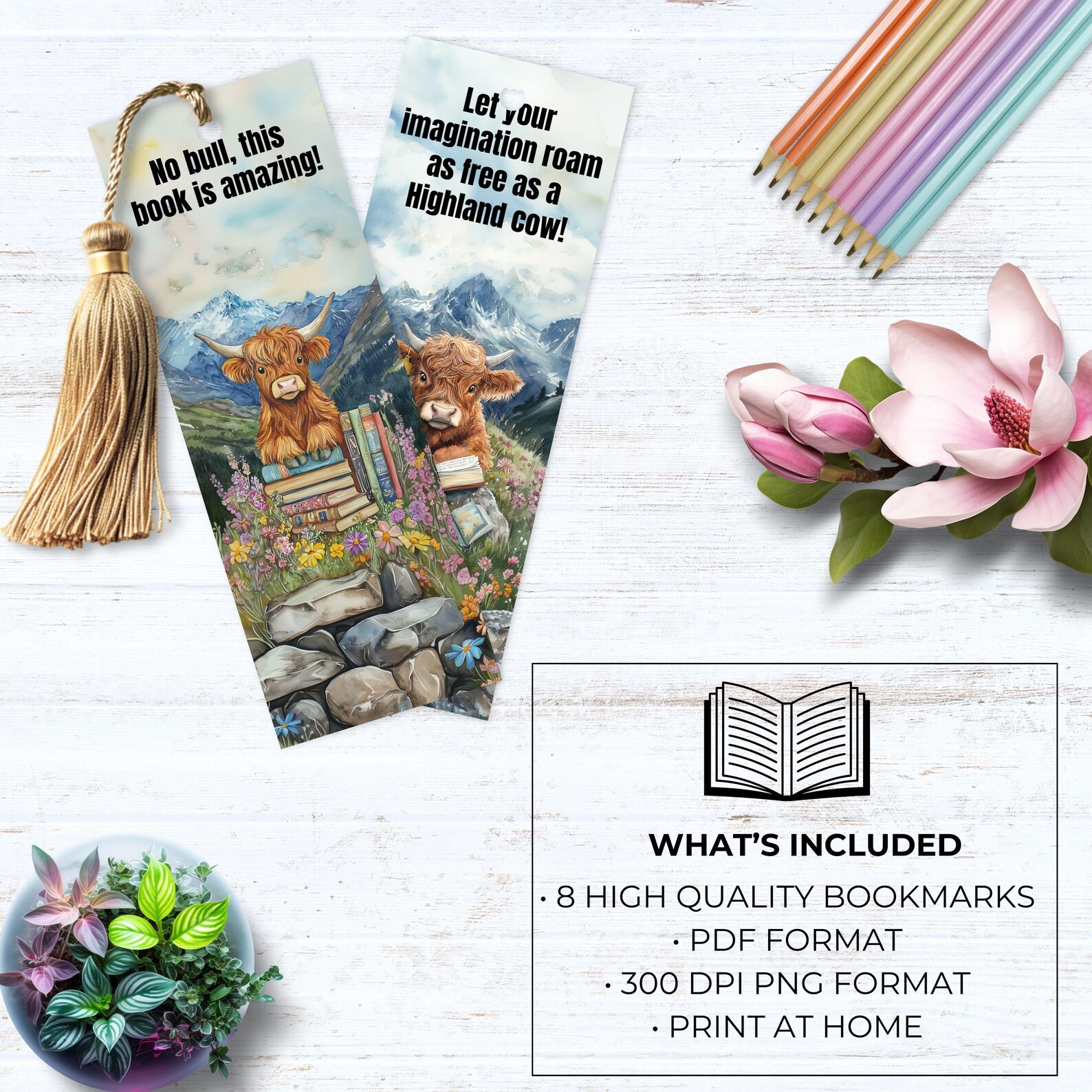 Highland Cow Printable Bookmark, Animal Farm Bookmarks, Bookmarks for ...