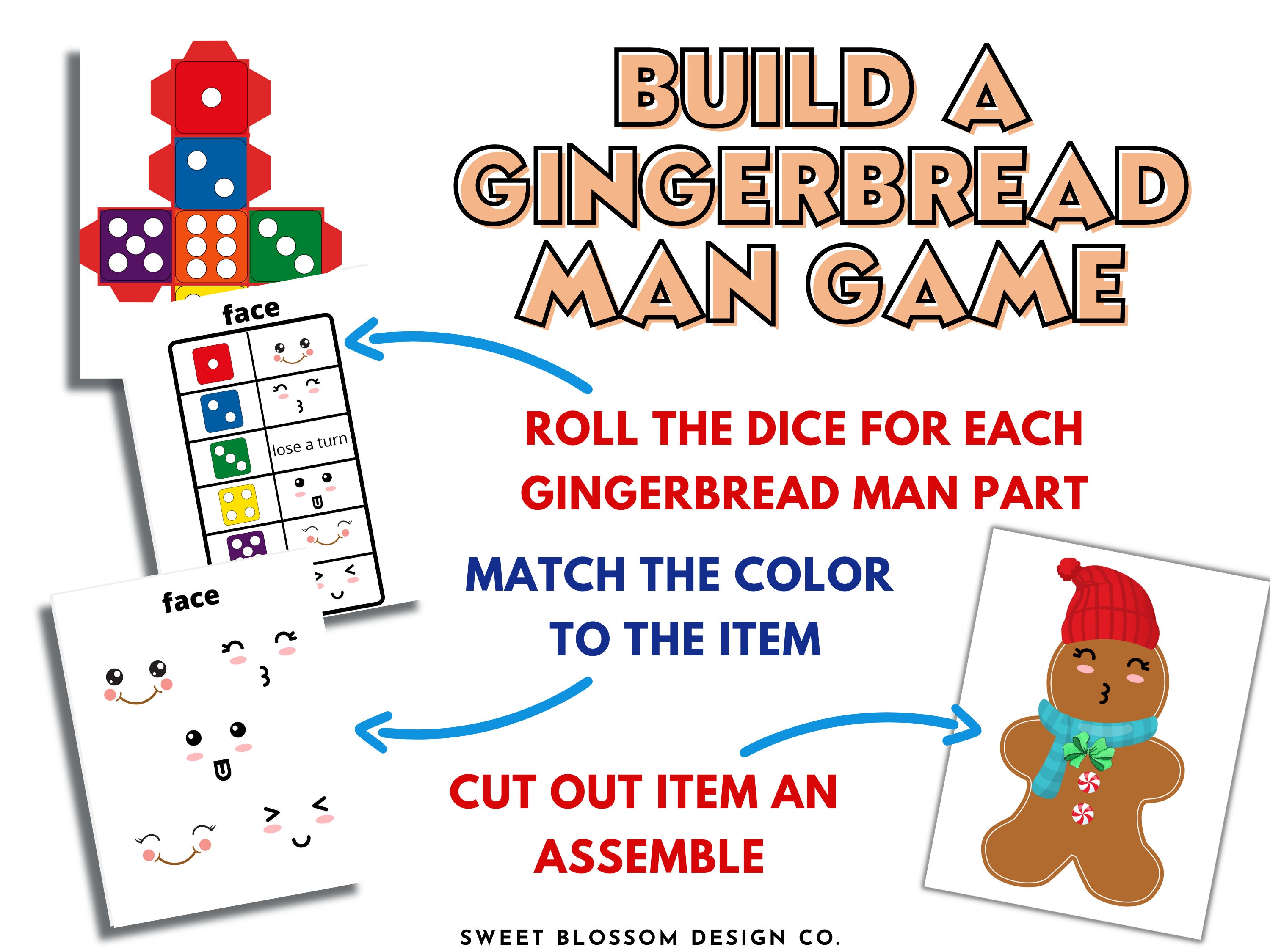 Roll a Gingerbread Man Game, INSTANT DOWNLOAD Printable Christmas Party ...