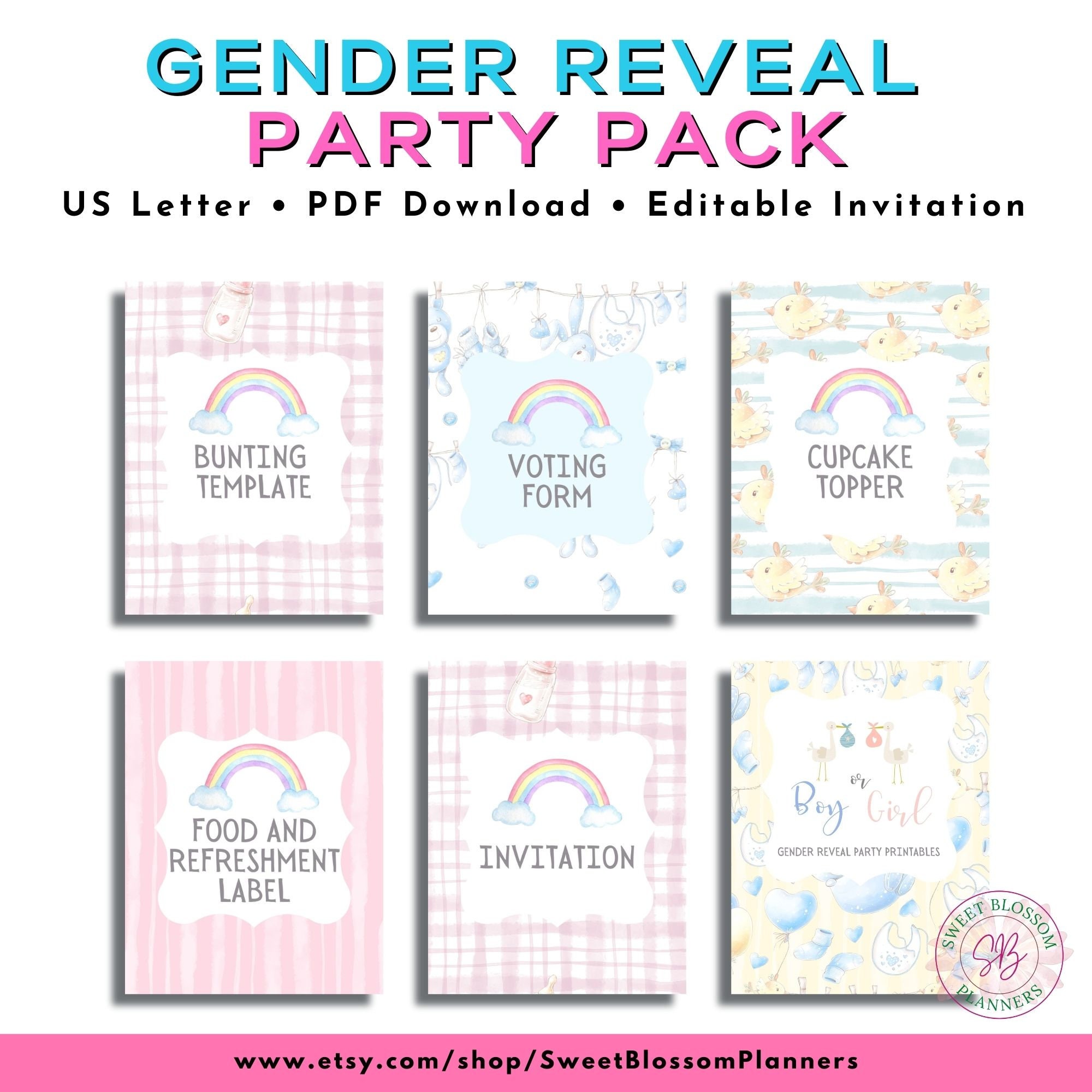 Gender Reveal Party Pack, Gender Reveal Invitation, Gender Reveal ...