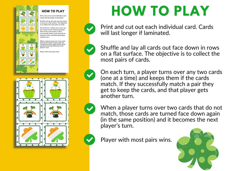 St Patrick's Day Matching Game, Printable Matching Game, Kids Memory ...