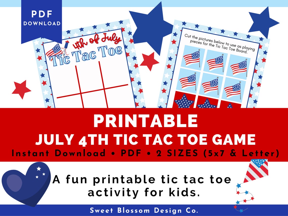 Printable 4th of July Tic Tac Toe Game, July 4th Tic Tac Toe Printable ...