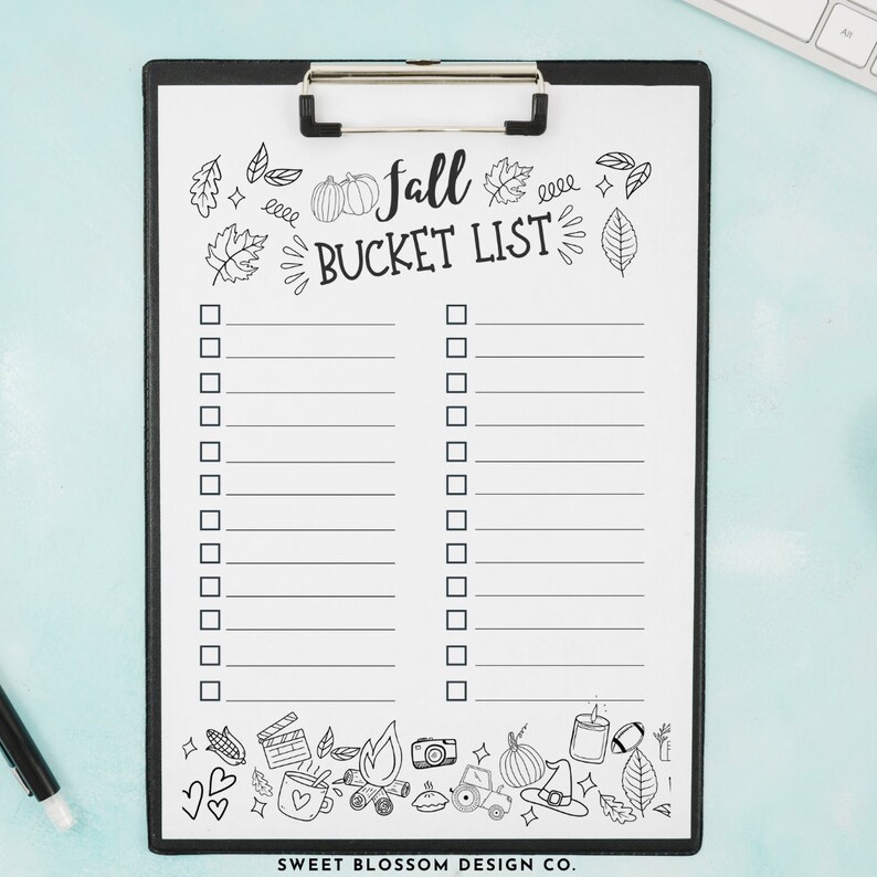 Fall Bucket List Printable, Fall Bucket List Template, Fall Check List ...