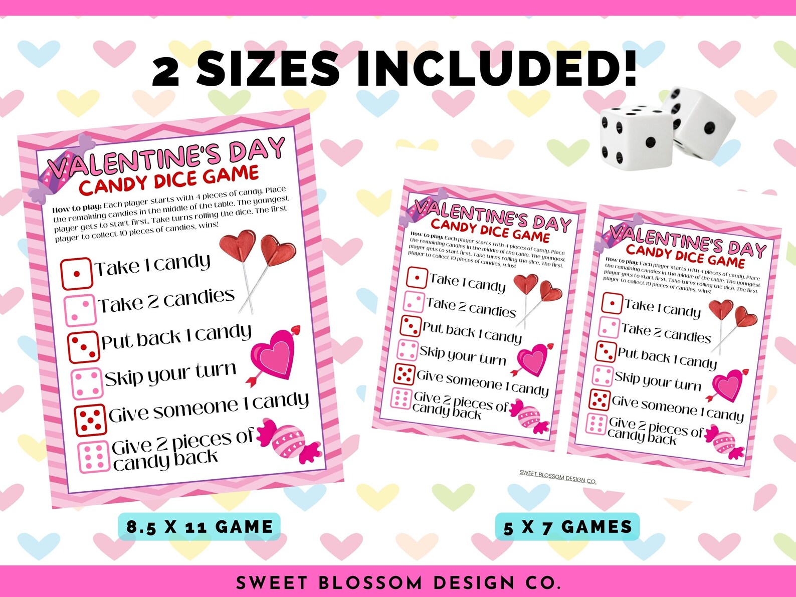 Valentine's Day Candy Dice Game, Valentine's Party Game, Printable ...