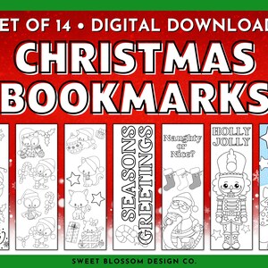 Christmas Printable Bookmarks, Christmas Coloring Bookmarks, Holiday ...